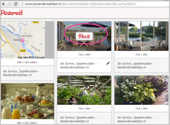 Pin it!-knop van Pinterest op je B&B presentatiepagina